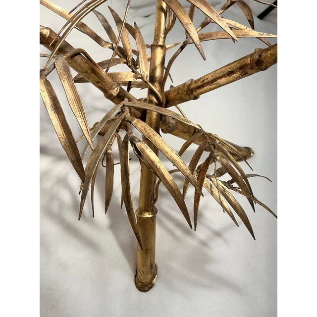 Vintage Italian Gold Gilt Metal Glass Faux Bamboo Side Table Hollywood ...