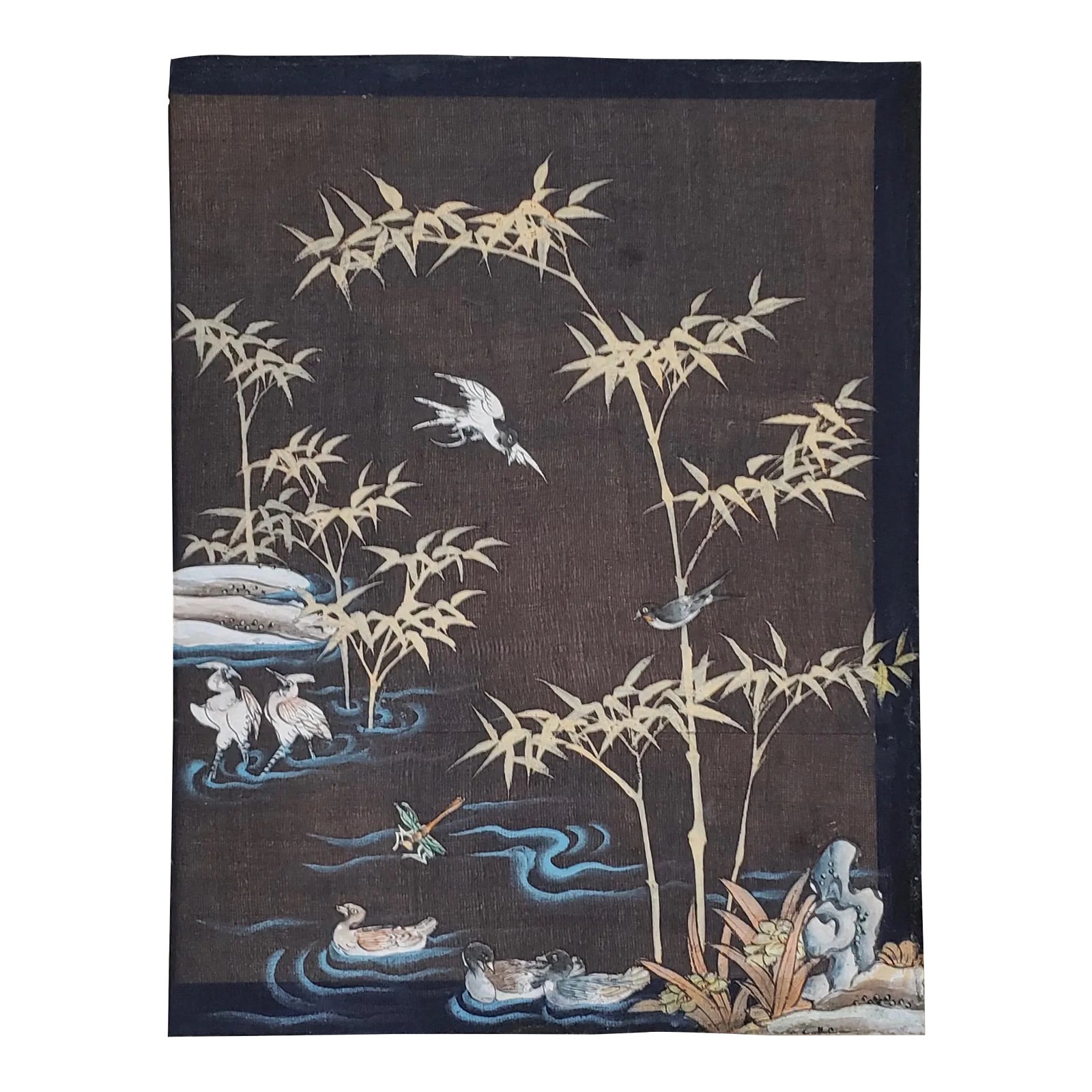 Antique Japanese Art on Linen Over Board | Chairish