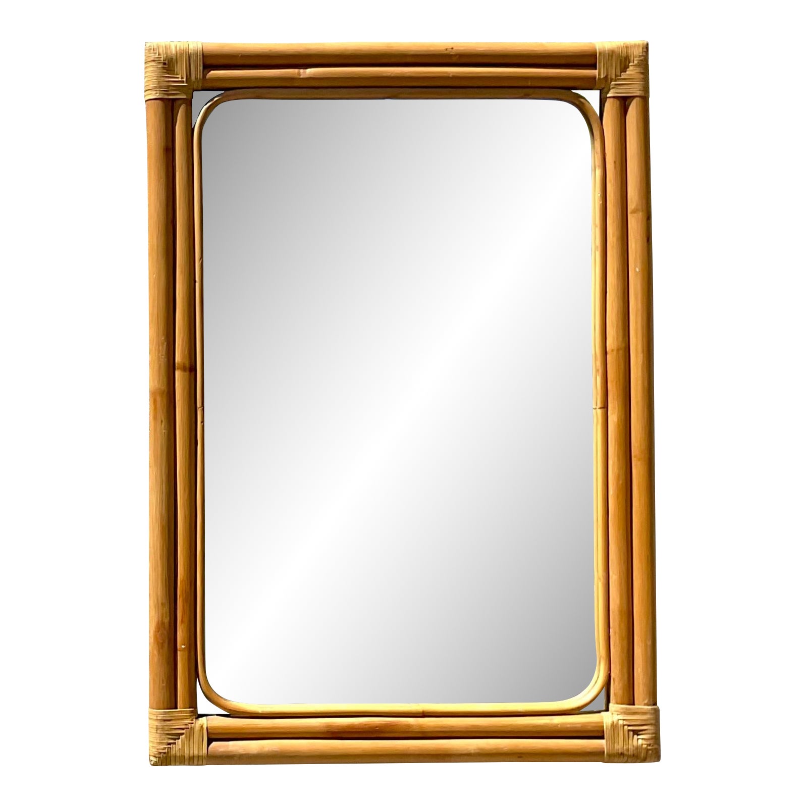 Vintage Coastal Wrapped Rattan Mirror | Chairish