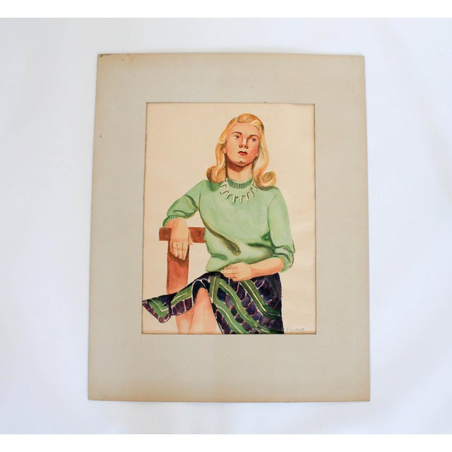 Vintage Portrait Watercolor Painting Over Sketch | Chairish