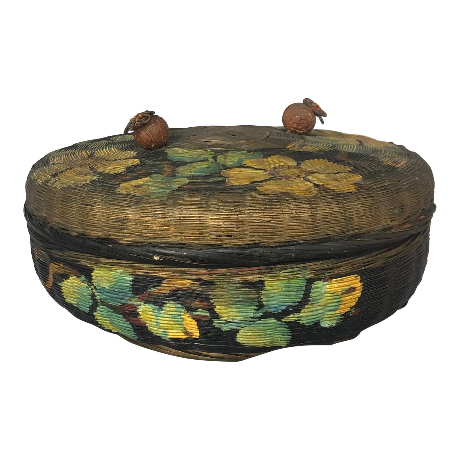 19th Century Hand Painted Chinese Basket With Lid | Chairish