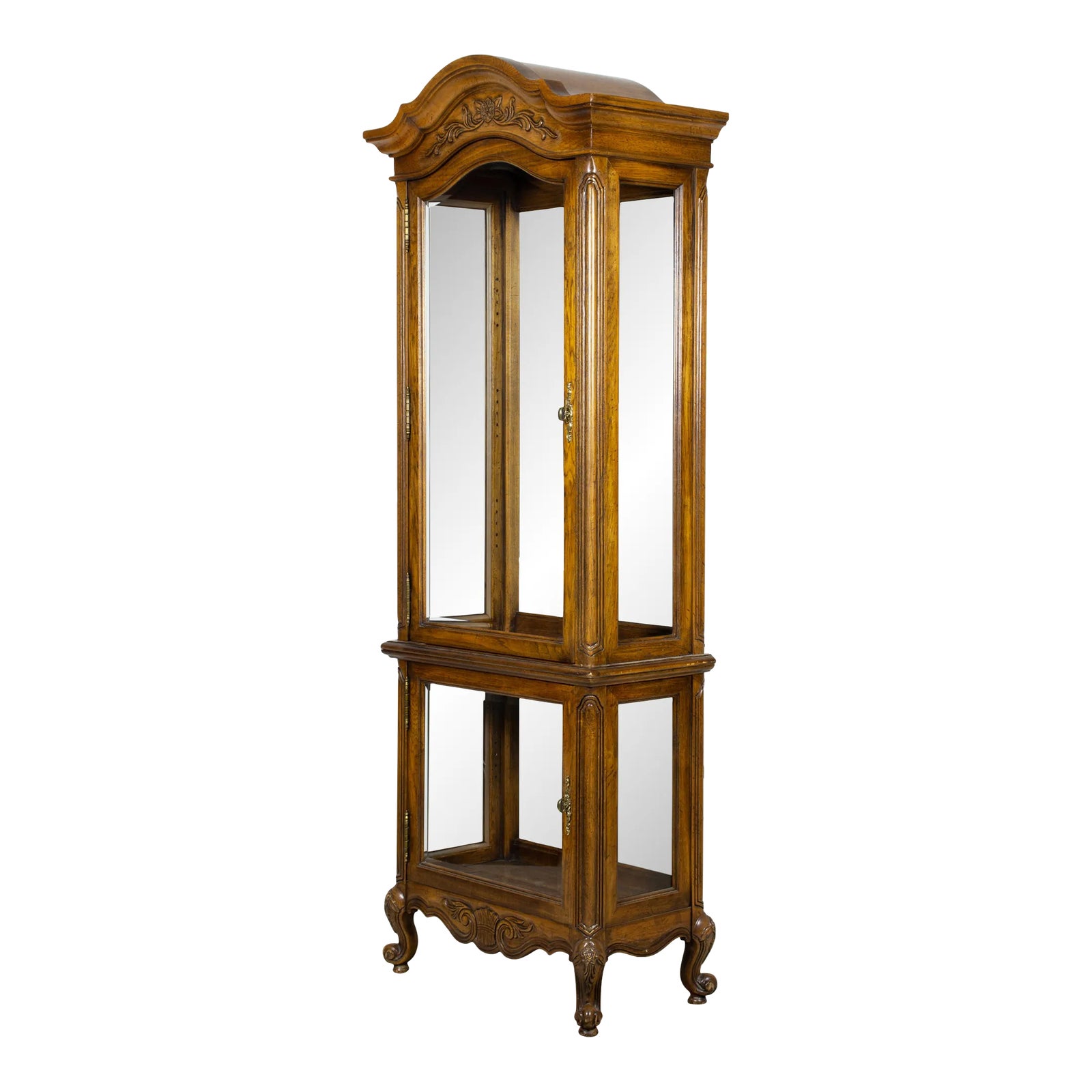 French Provincial-Style Mirrored and Electrified Carved Oak Display ...