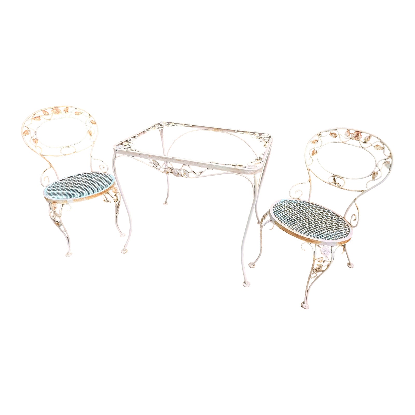 Vintage Woodard Chantilly Rose Wrought Iron Patio Table & Chairs - 3 ...