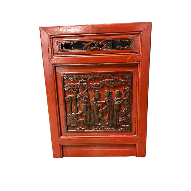19th Century Chinese Carved Wood Red Laquer Decorative Architectural ...
