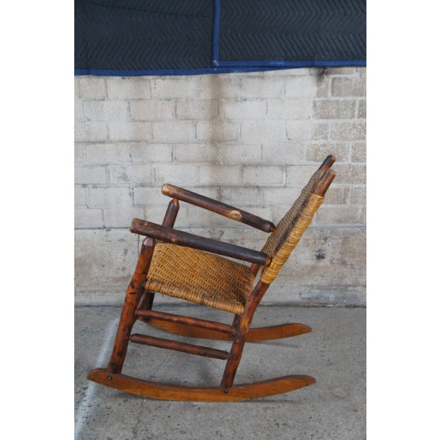Mid 20th Century Primitive Old Handmade Hickory Rattan Woven Rocking ...