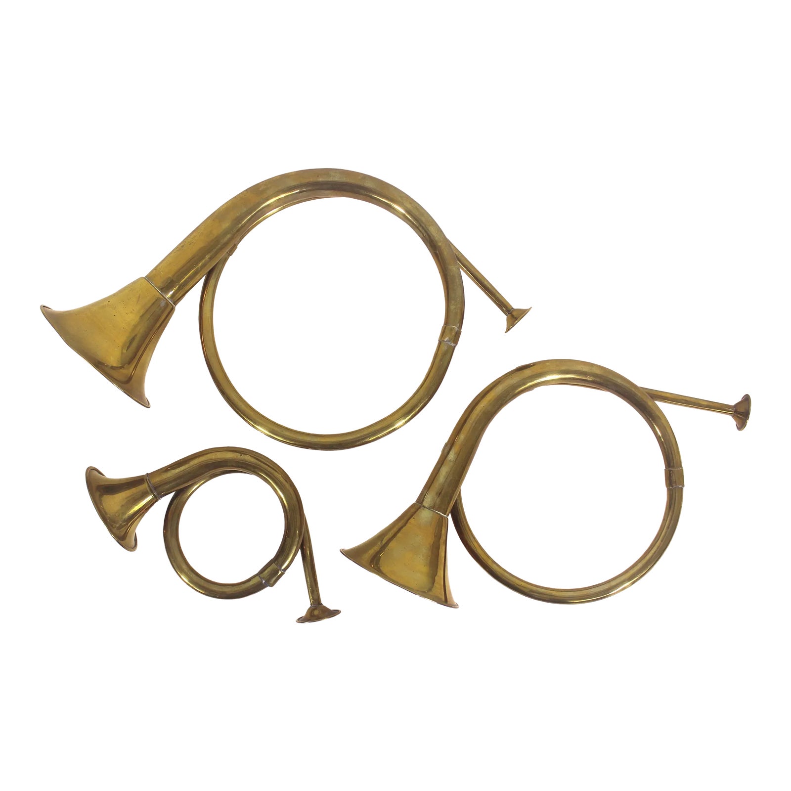 Vintage Brass French Horns- Set of 3 | Chairish