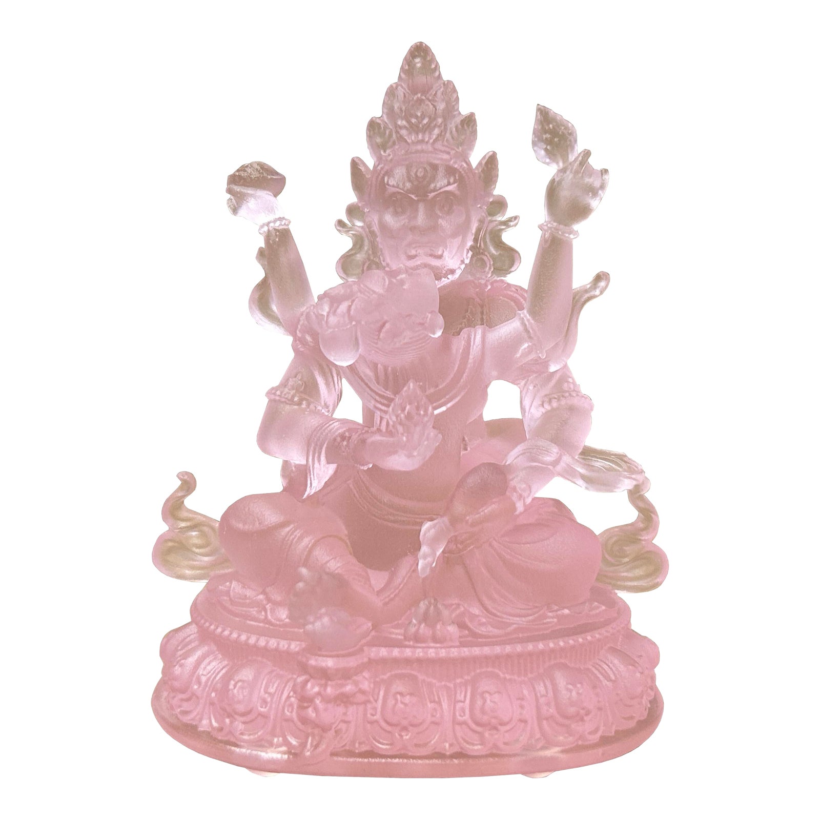 4" Pink Crystal Glass Tibetan Fortune Double Body Deity Zambala Figure ...