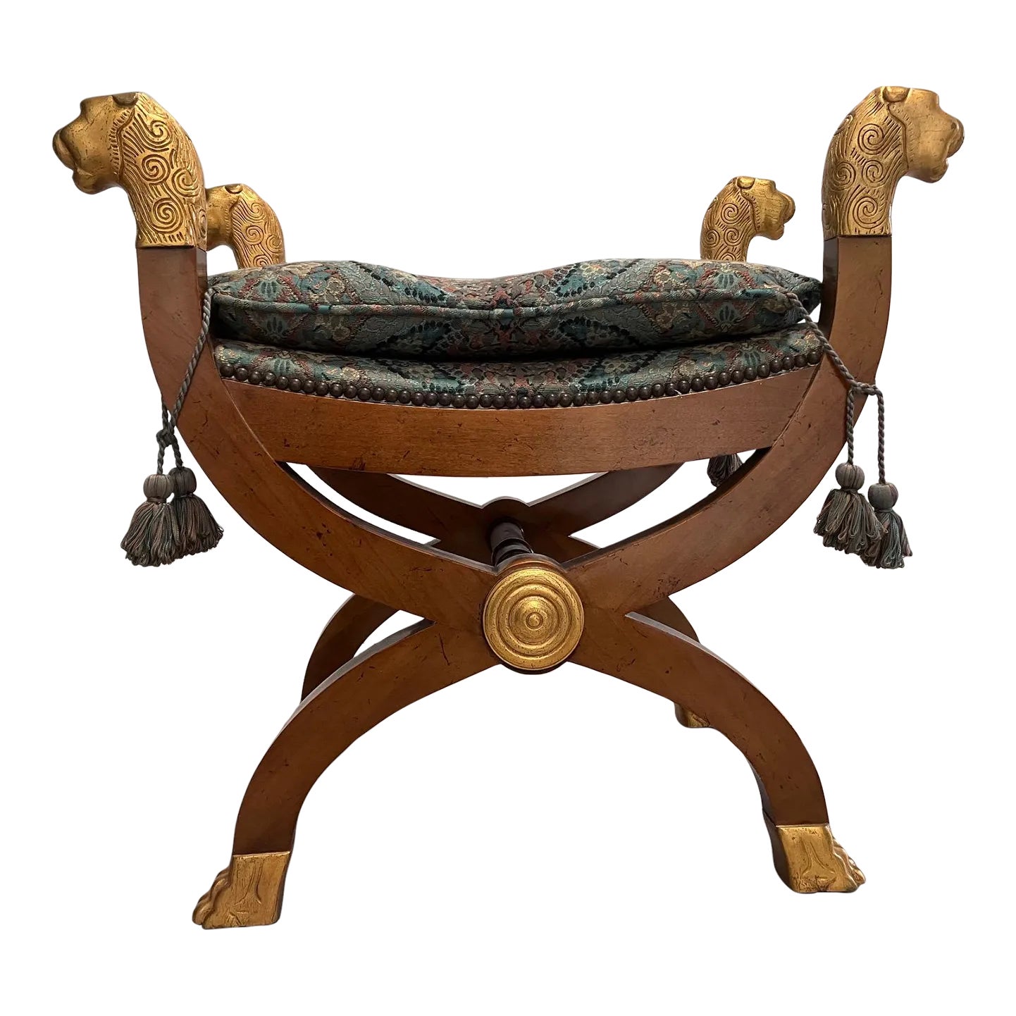 Late 20th Century Gilded Lion's Head Bench by Baker Furniture | Chairish
