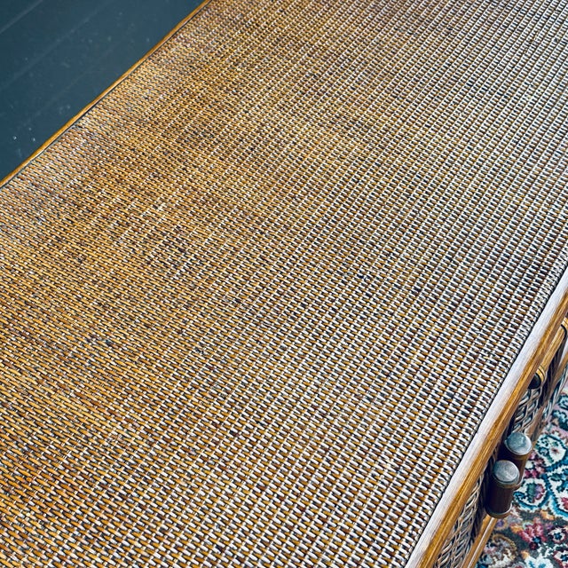 American Rattan Tahiti Media Console or Credenza With Leather Wrapped ...