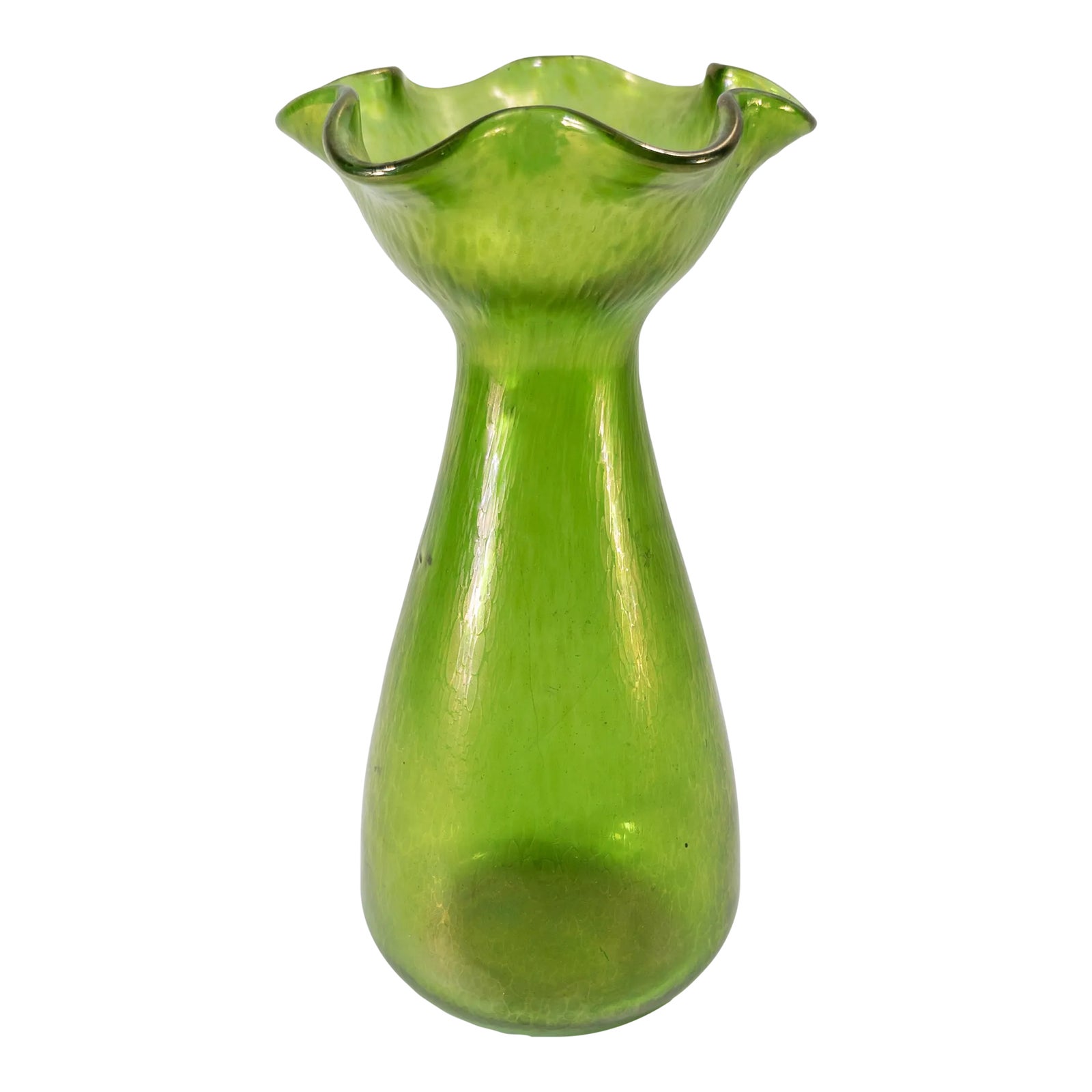 19th Century Bohemian Iridescent Green Glass Vase Loetz Or Kralik Chairish
