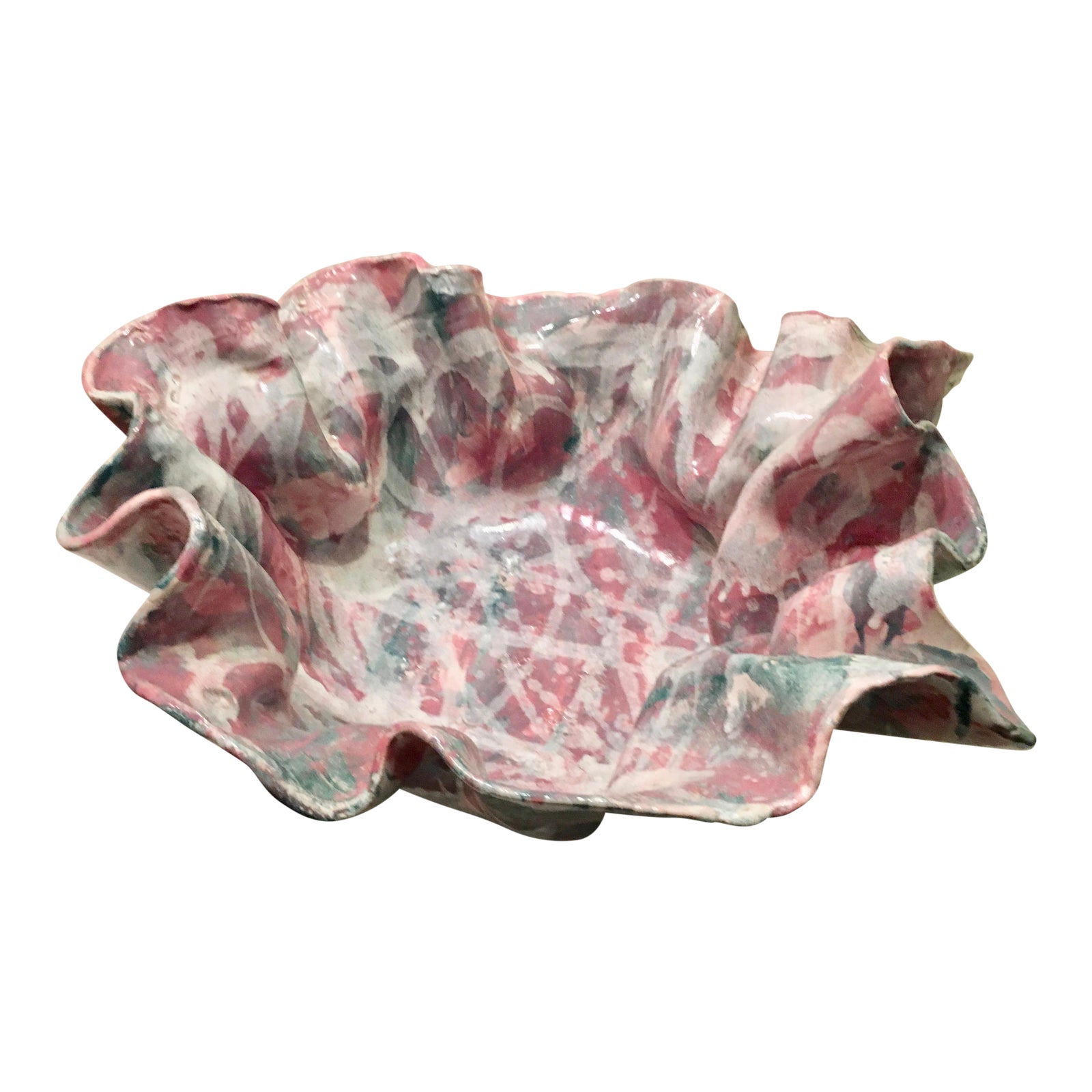 Large Studio Ruffle Edge Studio Pottery Bowl | Chairish