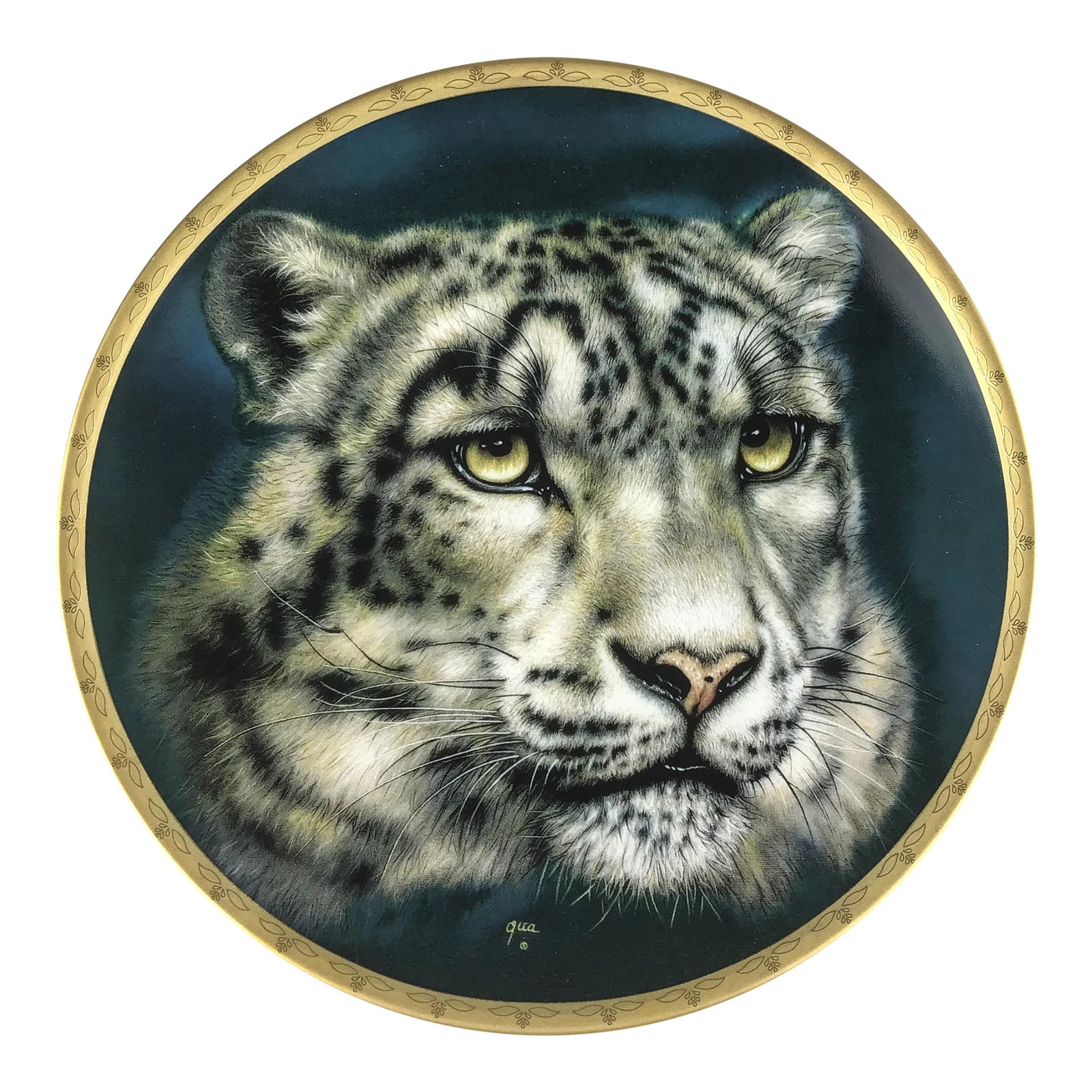Vintage 1993 Porcelain Plate of Snow Leopard Signed Lenox | Chairish