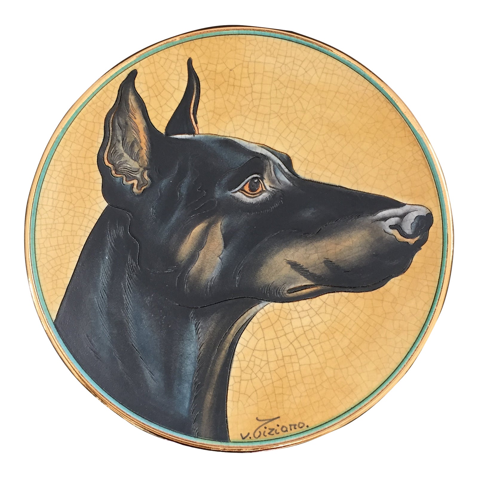 1974 Vincente Tiziano Italian Art Pottery Doberman Pinscher Dog Wall ...