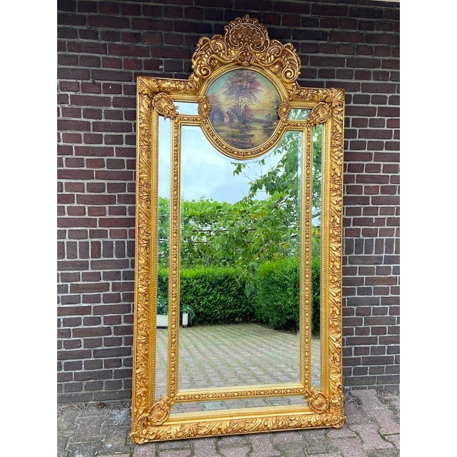 1940's Italian Baroque/Rococo Floor/ Wall Mirror With Painting | Chairish