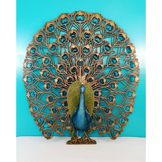 Mid Century Burwood Gold And Blue Jeweled Peacock Wall Hanging Chairish
