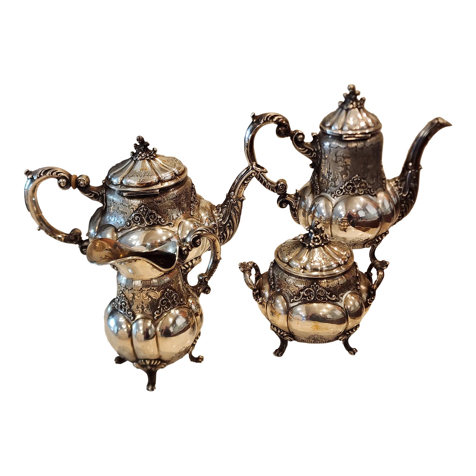 Vintage Repousse Italian 800 Silver 4 Piece Tea / Coffee Set | Chairish