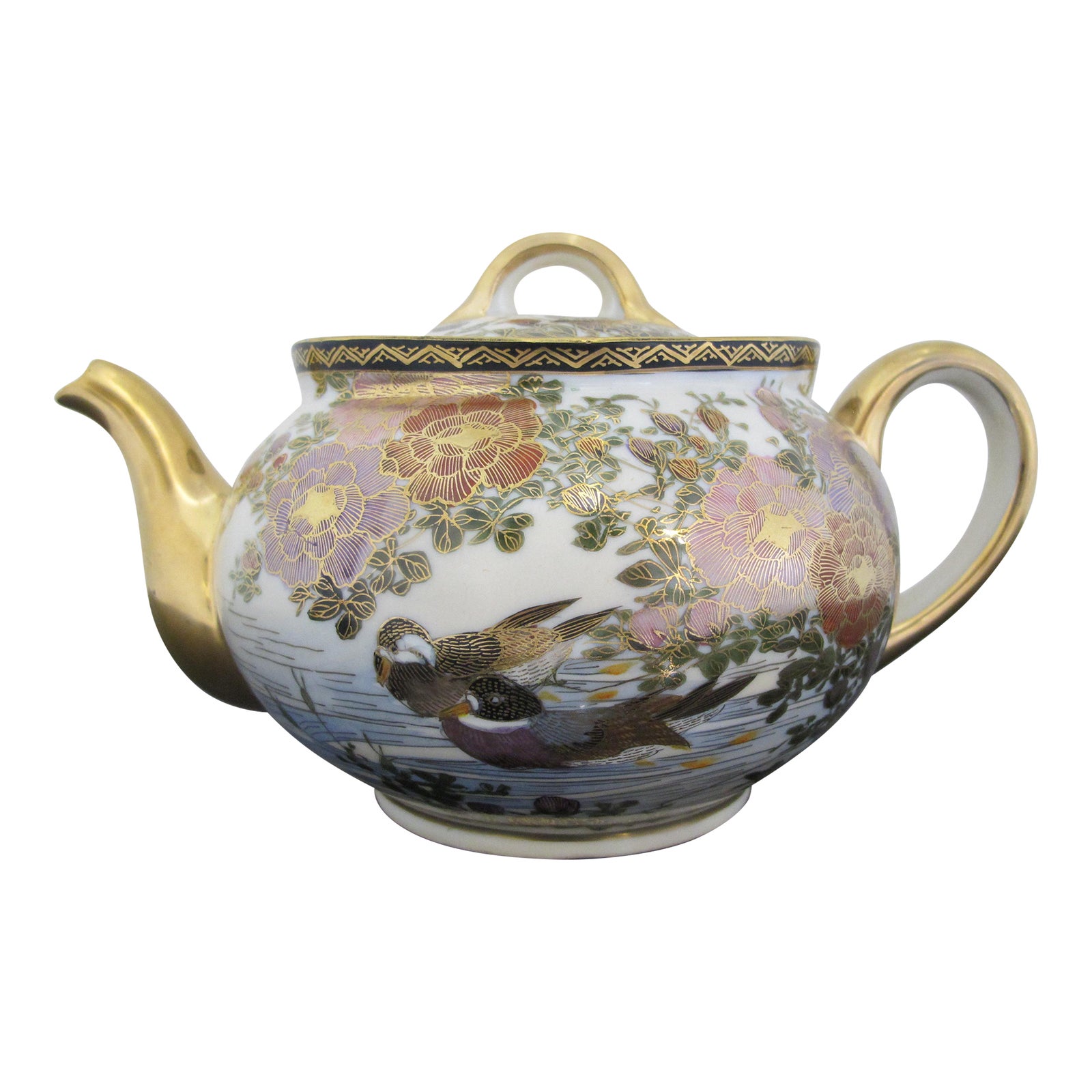 Vintage Japanese Porcelain Gold Gilt Chrysanthemum Flower & Duck ...