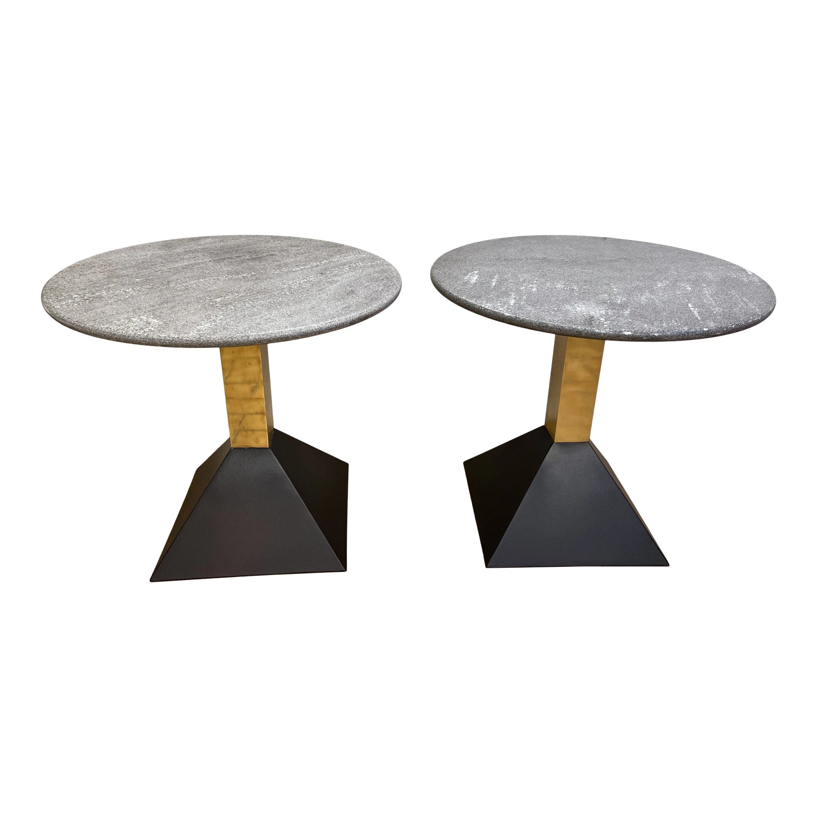 1980s Italian Gray Granite and Brass Side Tables - a Pair | Chairish