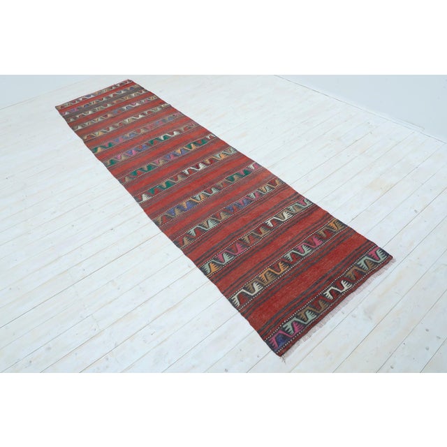 Vintage Turkish Red Kilim Runner-3’4’x11’10" | Chairish