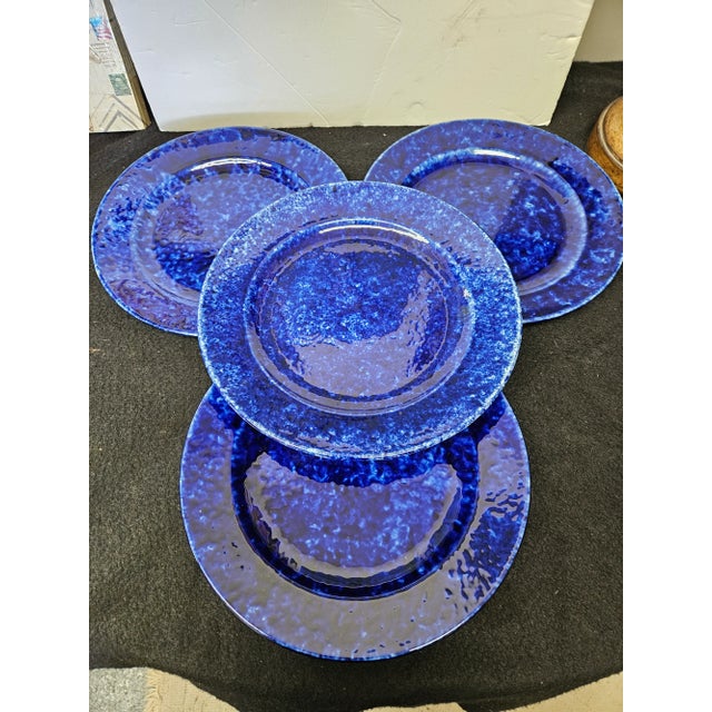 Vintage Blue Stangl Blue Spongeware Plates - Set of 4 | Chairish