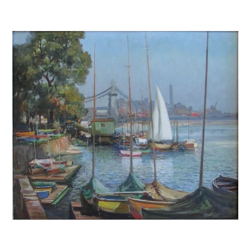 Max Hofler (British, 1892–1963) River Thames London Original Oil ...