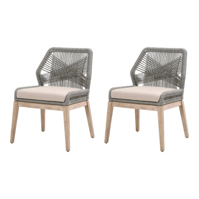 Loom Dining Chairs, Grey Mahogany & Platinum Rope, Set of 2 | Chairish