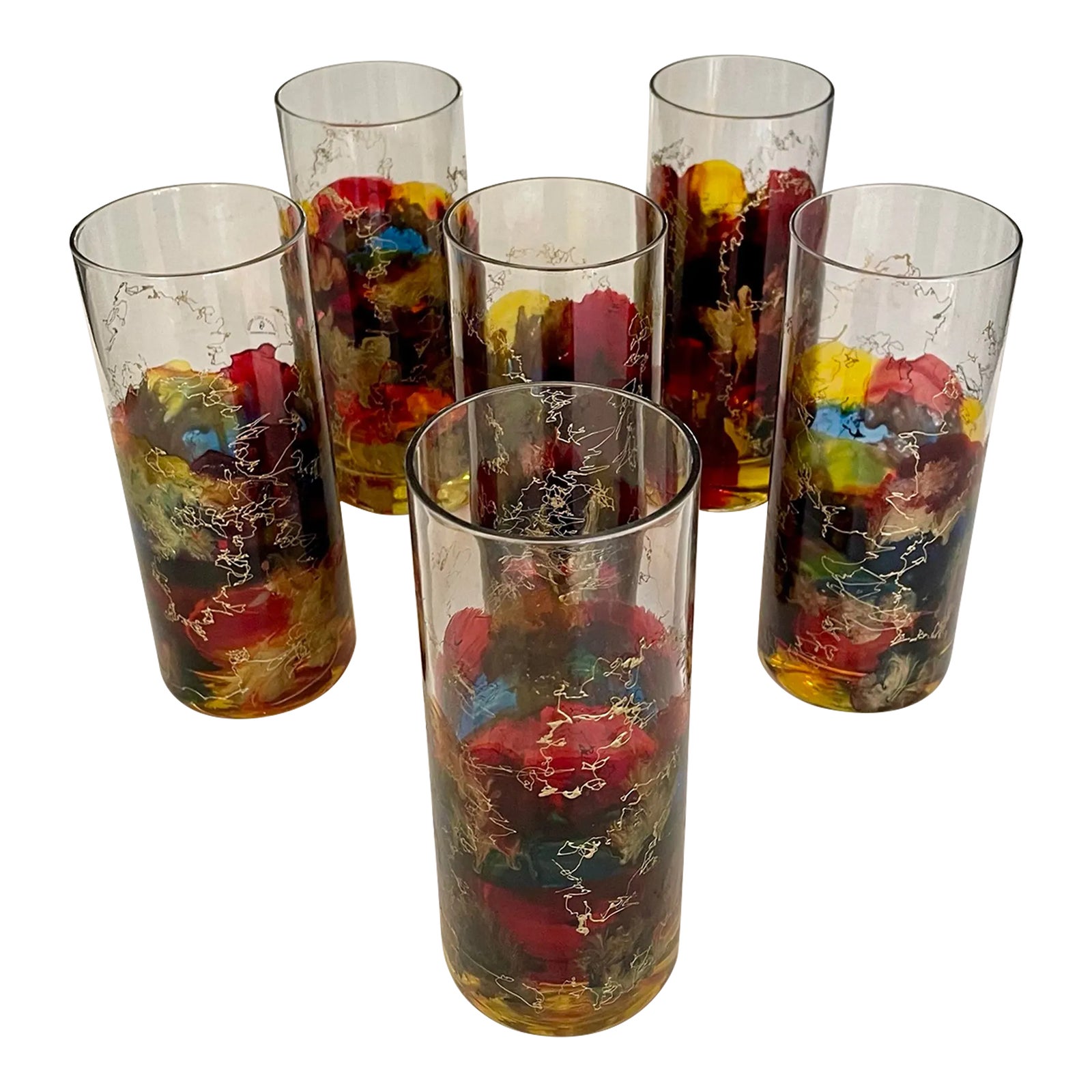 Vintage Curtea Sticlarului Hand Blown, Hand Painted Highball Glasses ...