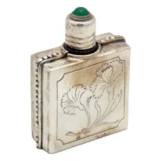 Perfume Bottle with Silver Structure and Engravings | Chairish