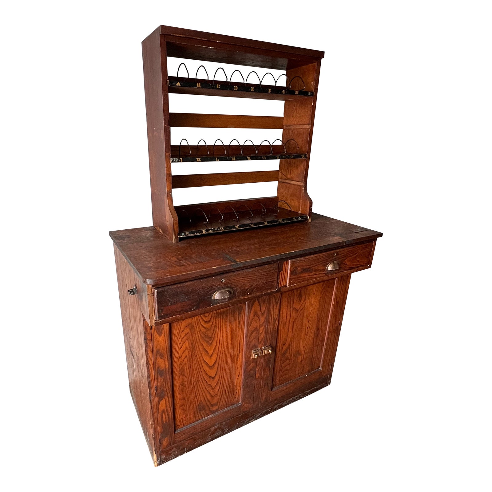 Antique American Country Post Office Counter and Sorting Shelf | Chairish