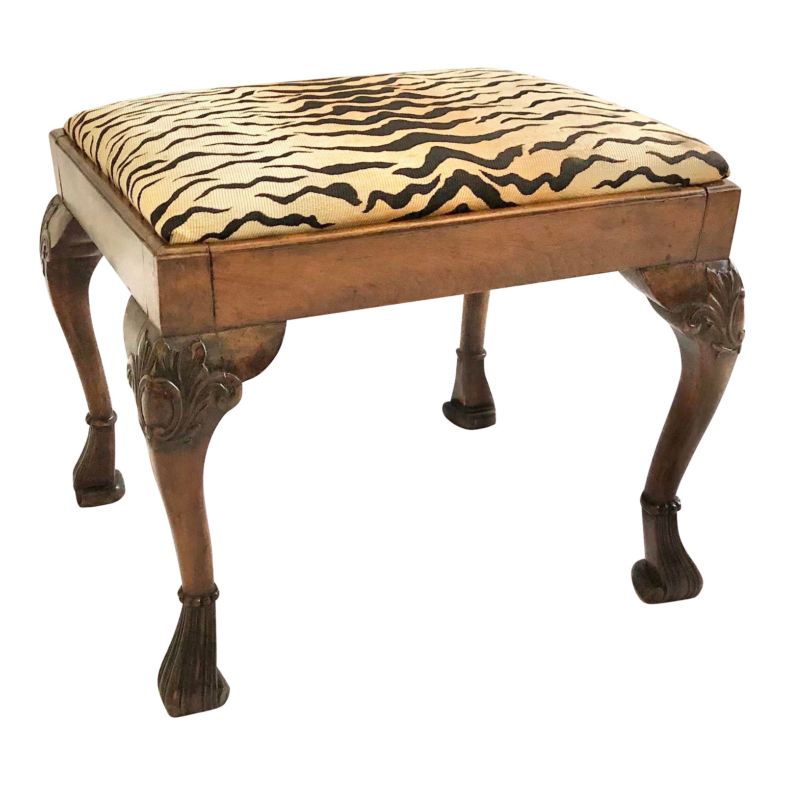 Late 18th Century English Georgian, Carved Walnut Stool | Chairish