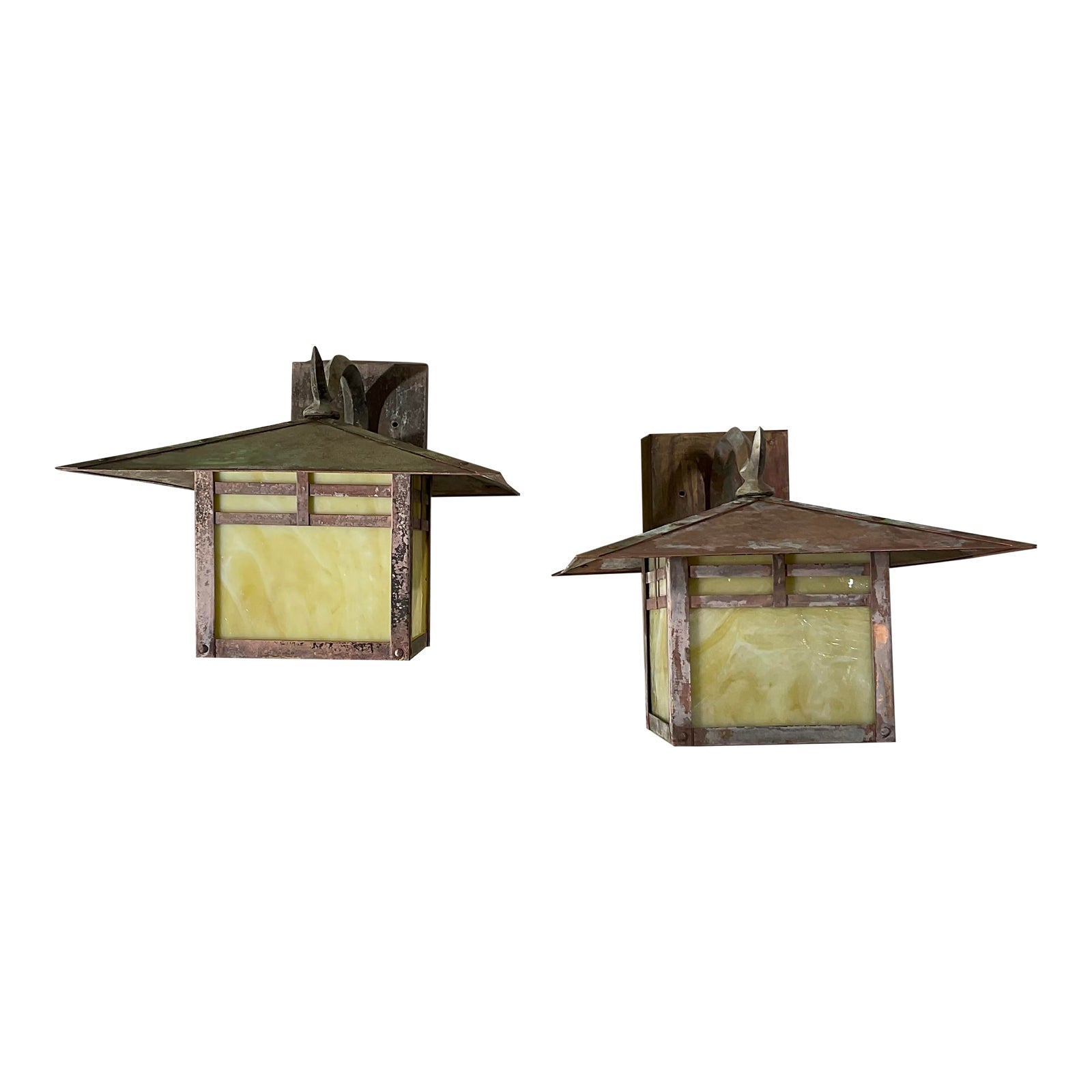 Pair of Vintage Handcrafted Wall-Mounted Pagoda Brass Lantern | Chairish