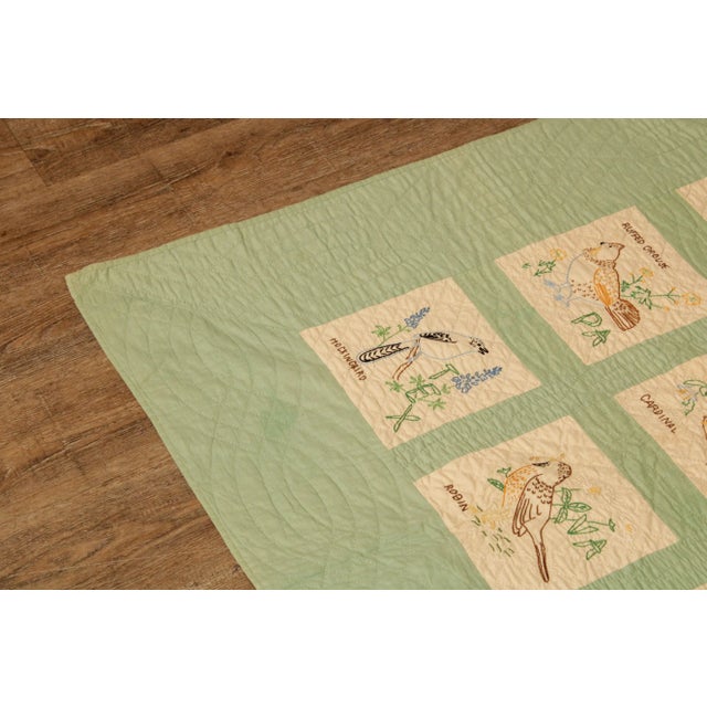 Vintage State Bird Embroidered Picture Quilt | Chairish