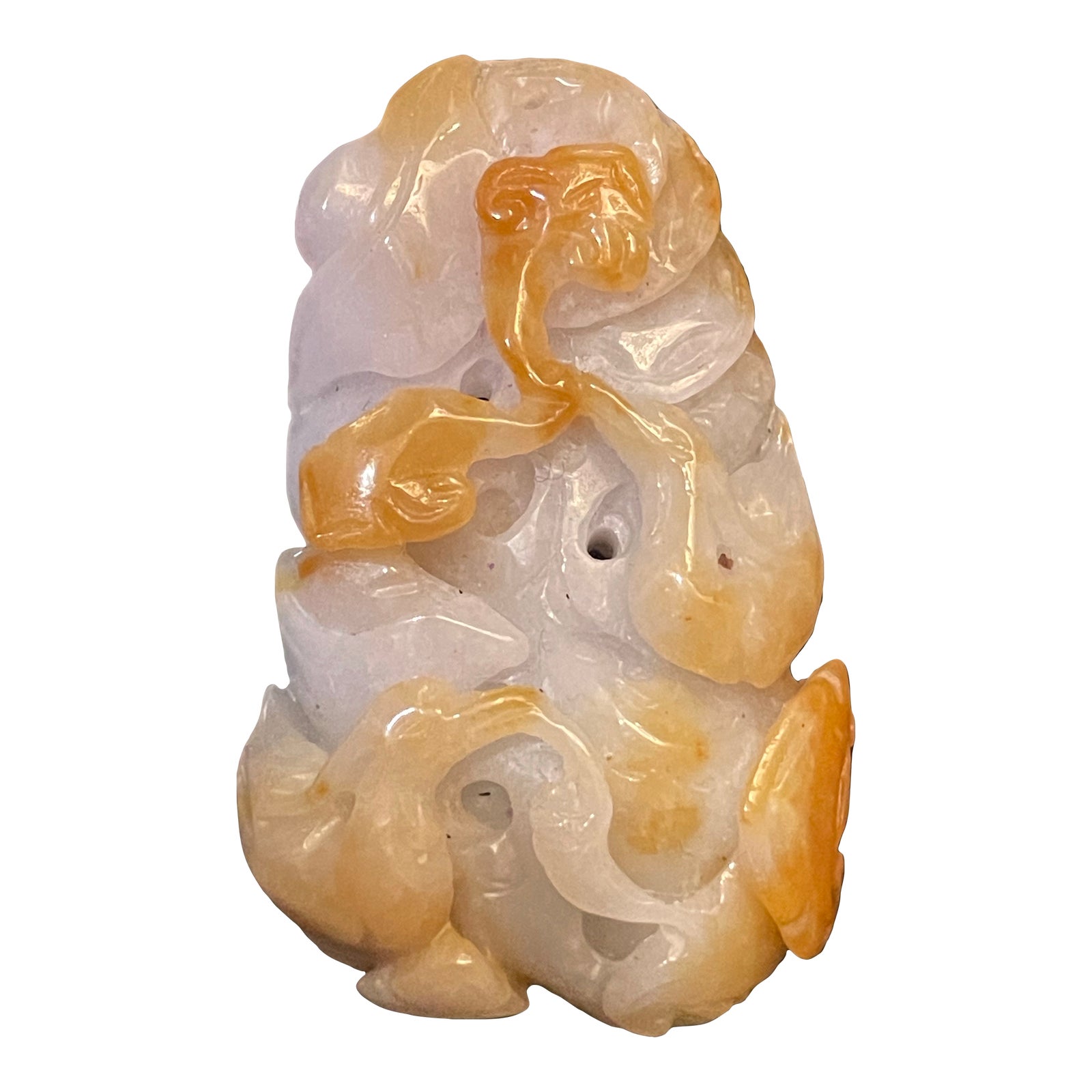 Late 20th Century Two Tone Honey Jade Relief Carving Depicting Two ...