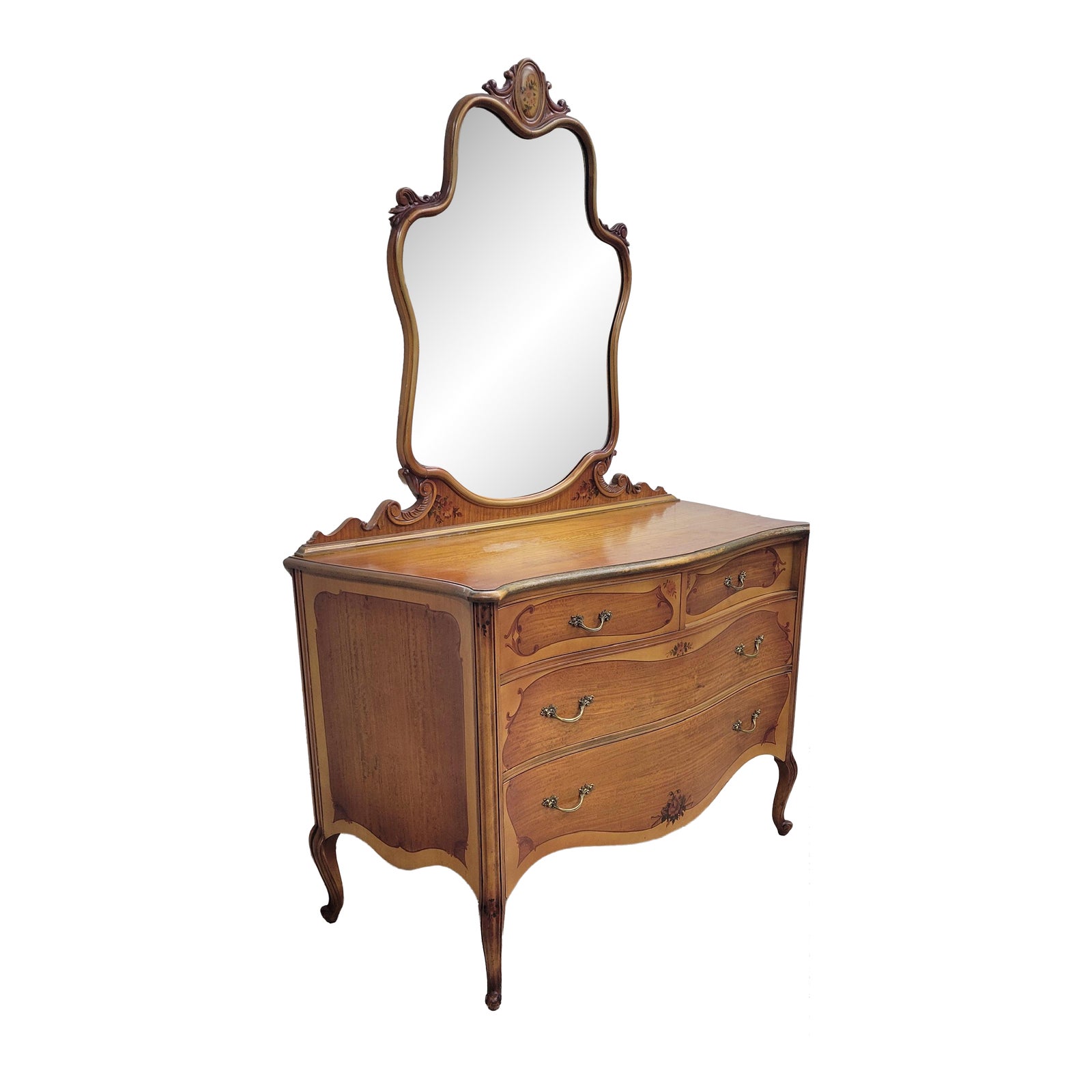 Vintage French Provincial Style Oxbow Serpentine Carved Painted Dresser ...