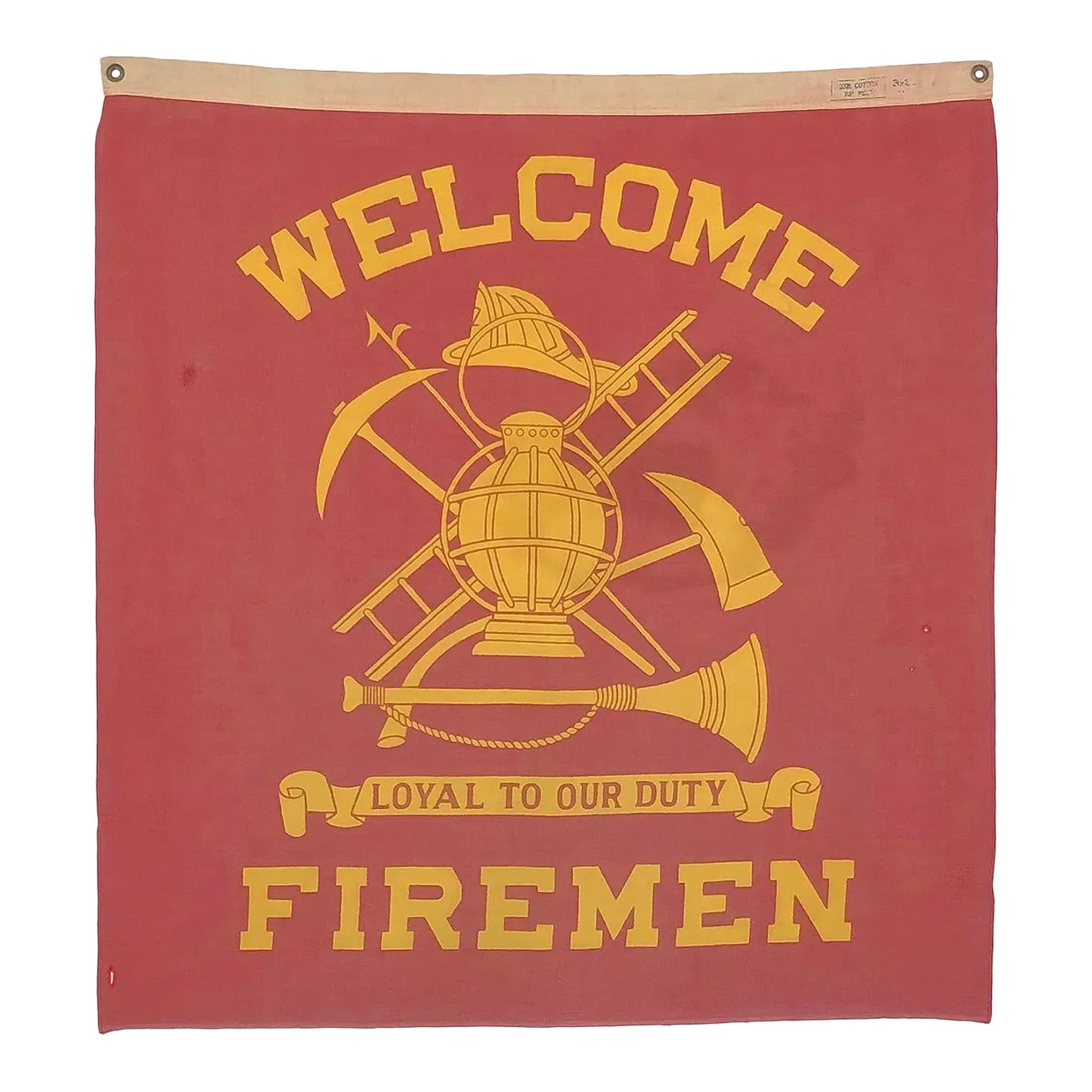 Vintage Faded Cotton Firemen Welcome Banner | Chairish