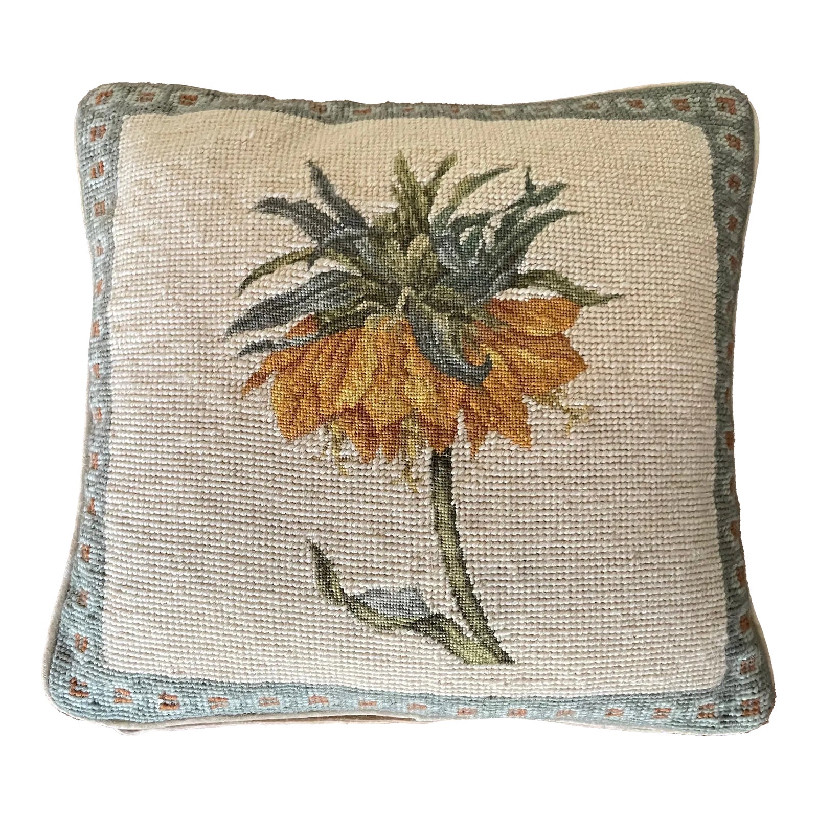 Late 20th Century Wool Botanical Needlepoint Pillow | Chairish