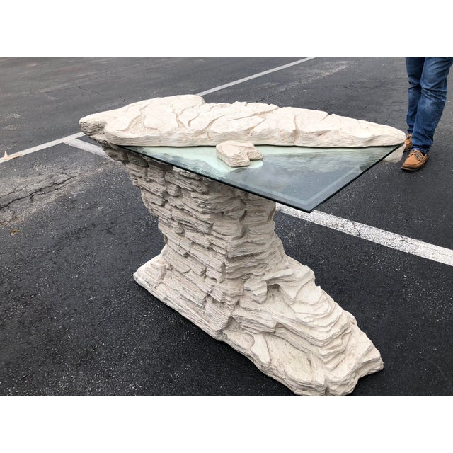 Vintage Hollywood Regency Faux Stone Rock Console Table | Chairish