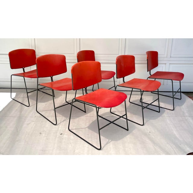 Set of 6 Vintage Steelcase Max-Stacker Red Stackable Modern Chairs ...