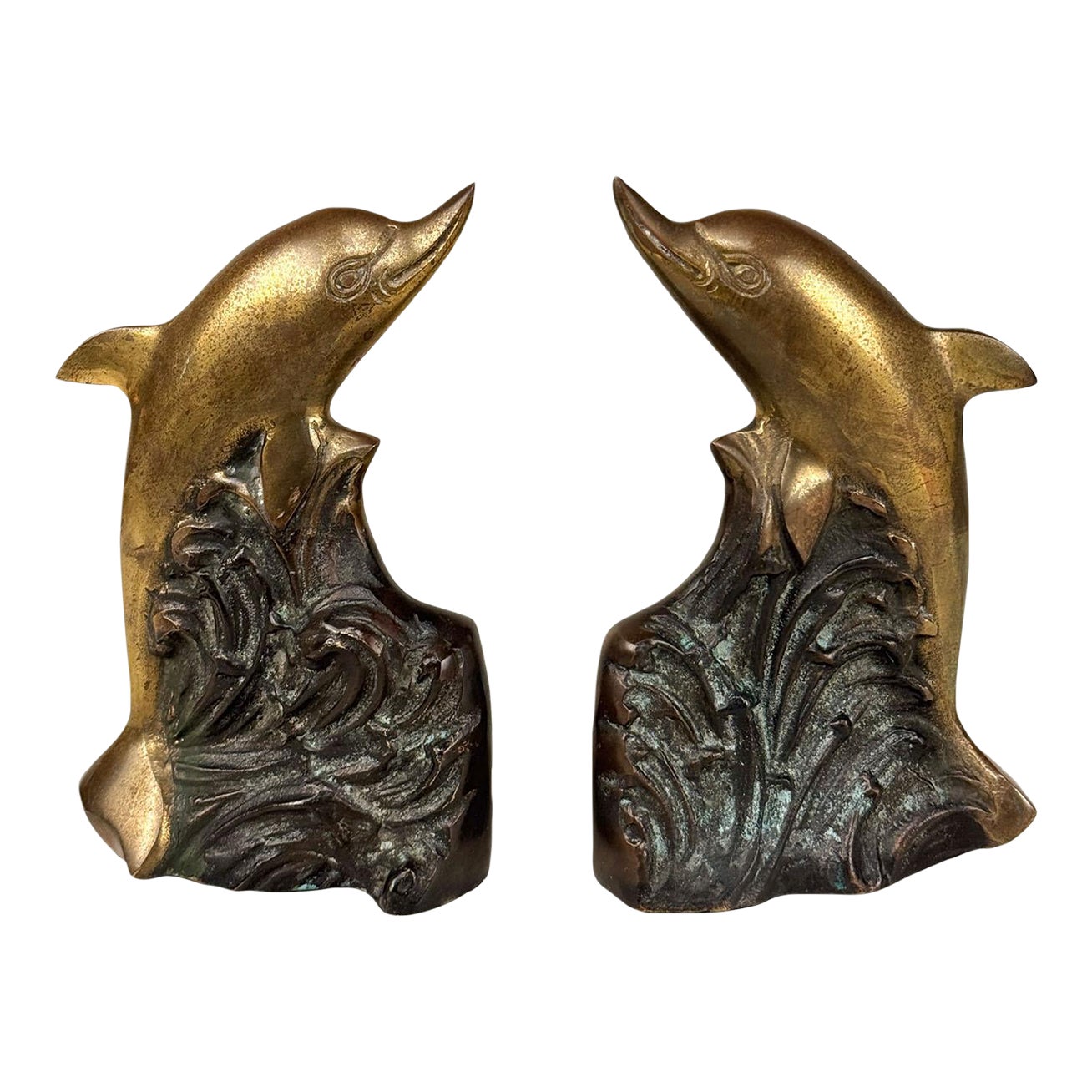 Vintage Coastal Art Deco Brass Dolphin Library Bookends - A Pair | Chairish