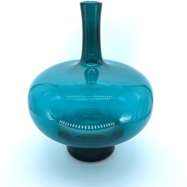Vintage Blenko Decanter in Peacock | 1965 Designed by Joel Myers | Chairish