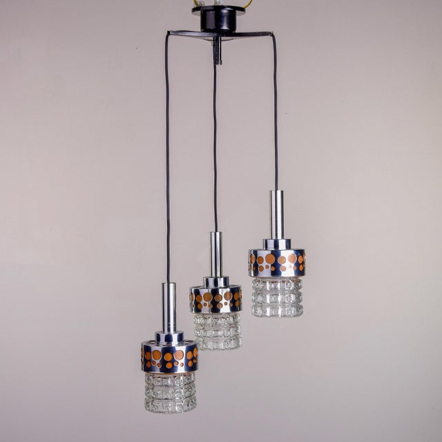 Mid Century Three Light Fixture With Chrome and Textured Glass Shades ...