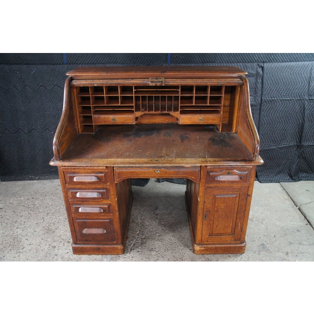 Antique Victorian American Oak S Curve Tambour Roll Top Executive ...