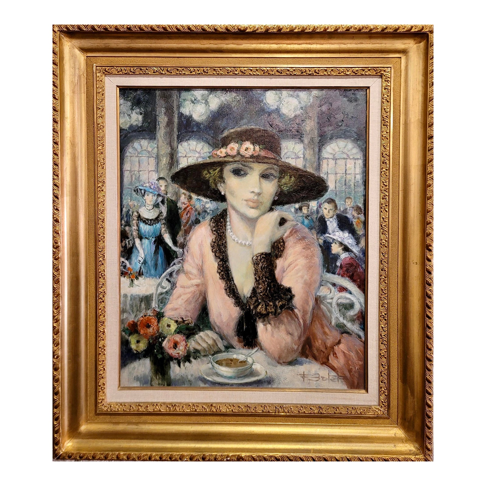 Francois Batet -Elegant Woman W/ Hat at the Maxim De Paris-Oil Painting ...