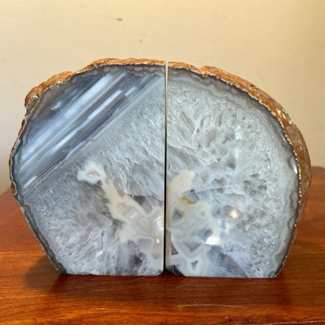 Large Vintage Pair of White Quartz Crystal Geode Polished Bookends ...