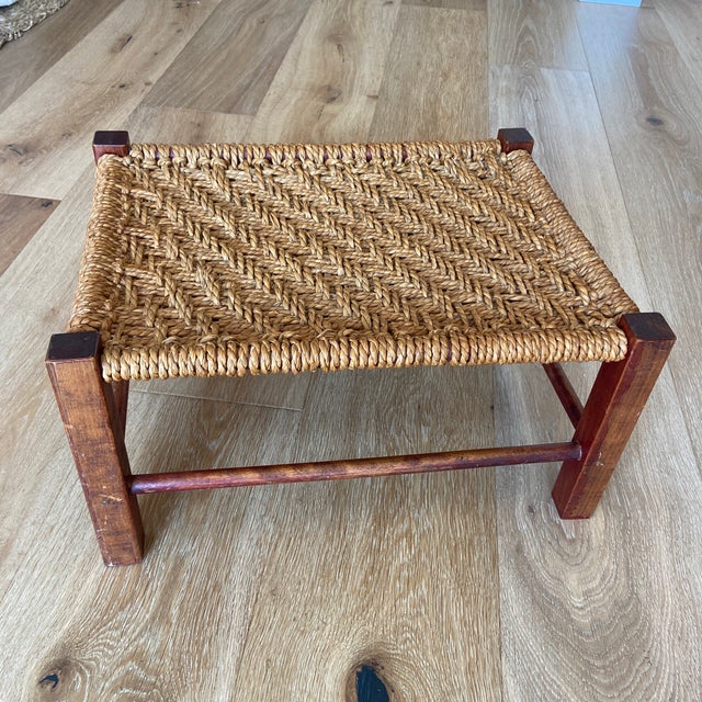Vintage Danish Woven Seagrass And Wood Stool Chairish