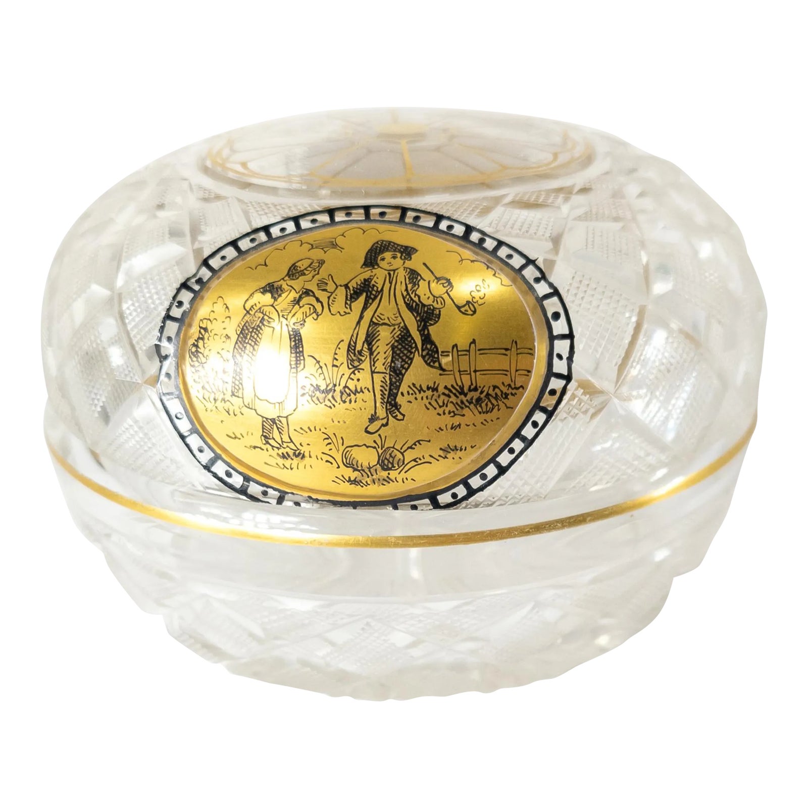 19th Century French or Bohemian Crystal Glass Box With Gilt Decoration ...