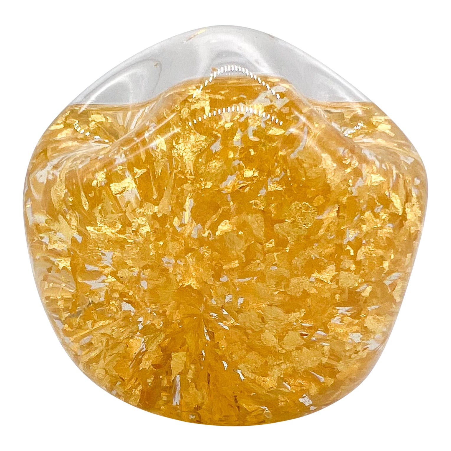 Vintage 23k Gold Leaf Floating Inside Dimpled Blown Glass Paperweight ...