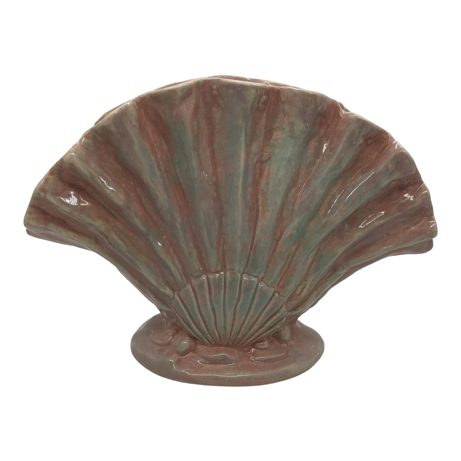 Vintage 1950's Pink Iridescent Gonder Pottery Double Sea Shell Fan Vase ...