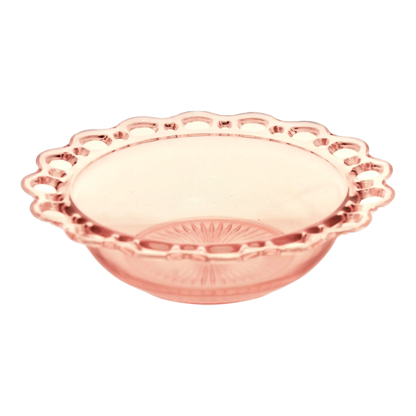 Pink Open Work Rim Glass Bowl | Chairish