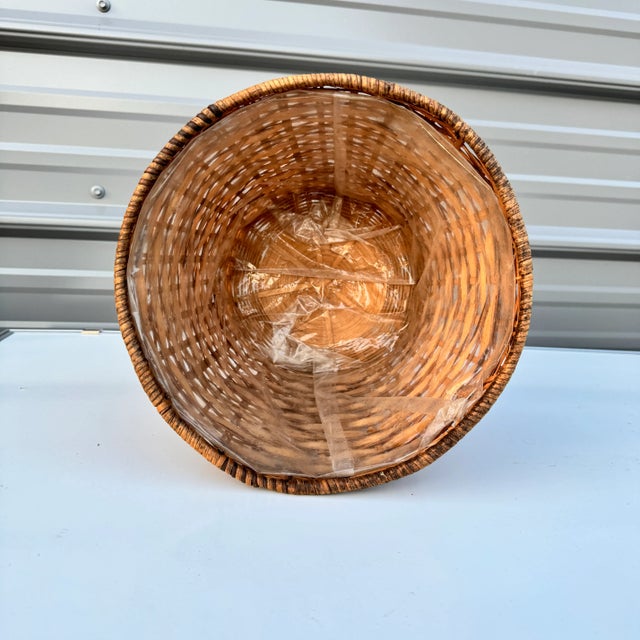 1990s Brick Patterned Wicker Wastebasket | Chairish